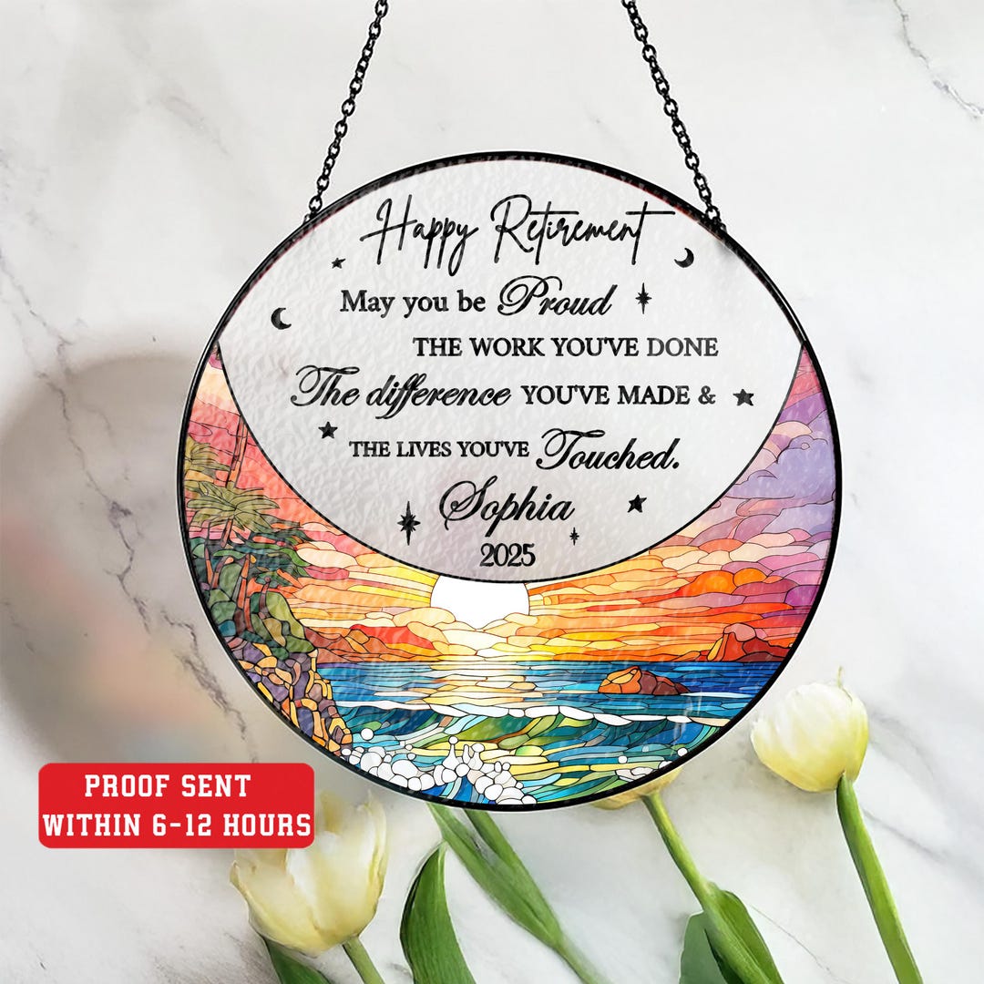 Personalized Retirement Suncatcher, Floral Stained Glass Retirement ...