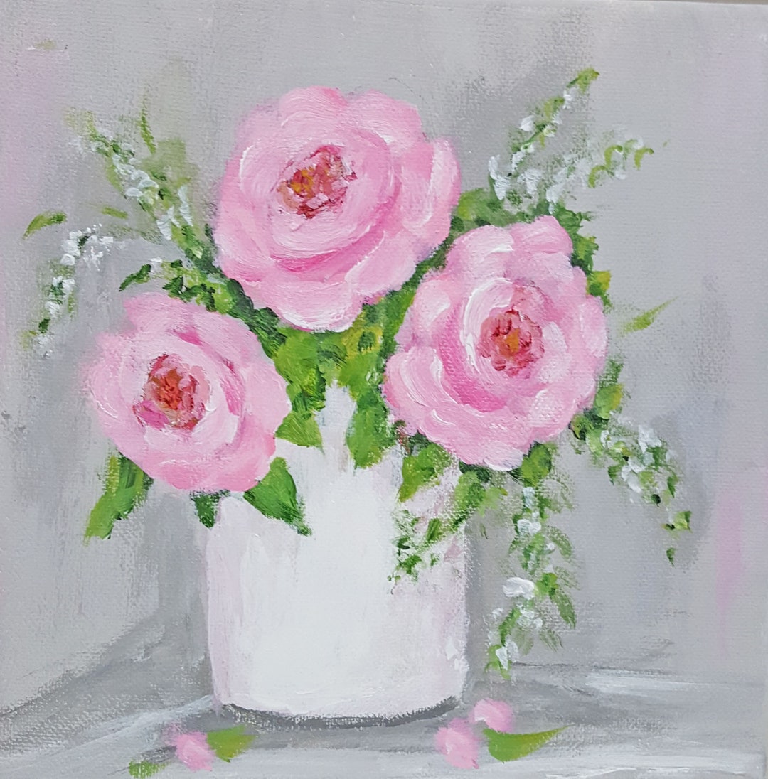 Rose Art Rose Painting Rose Wall Art Shaby Chic Roses Pinkc Roses Pink ...