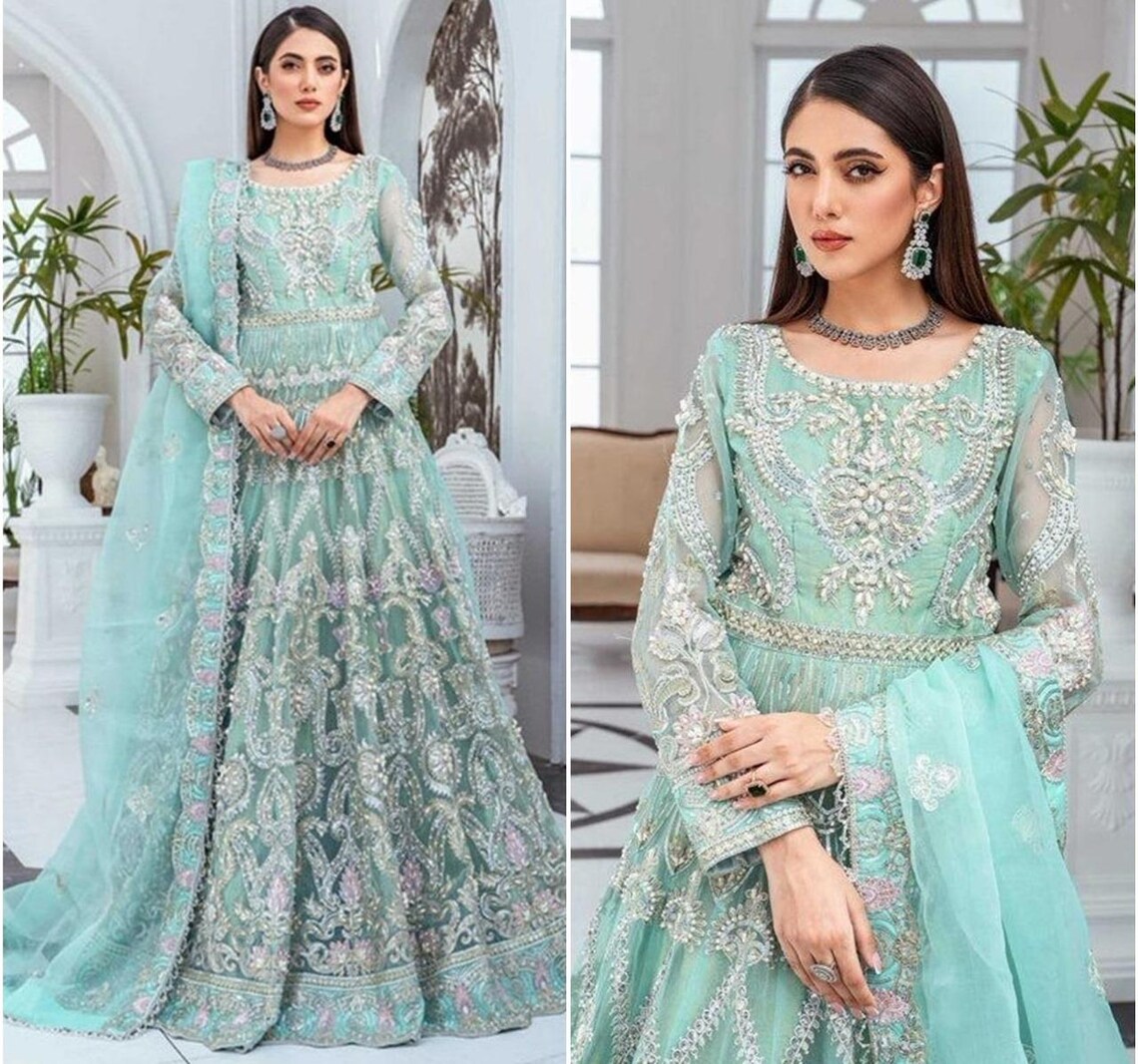 Pakistani Indian Wedding Bridal Maxi Dress Walima Nikkah Suit ...