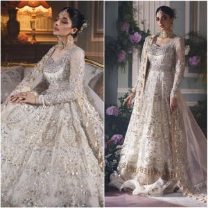 White Pakistani Bridal Dress Wedding Indian Embroidery Clothes Walima ...