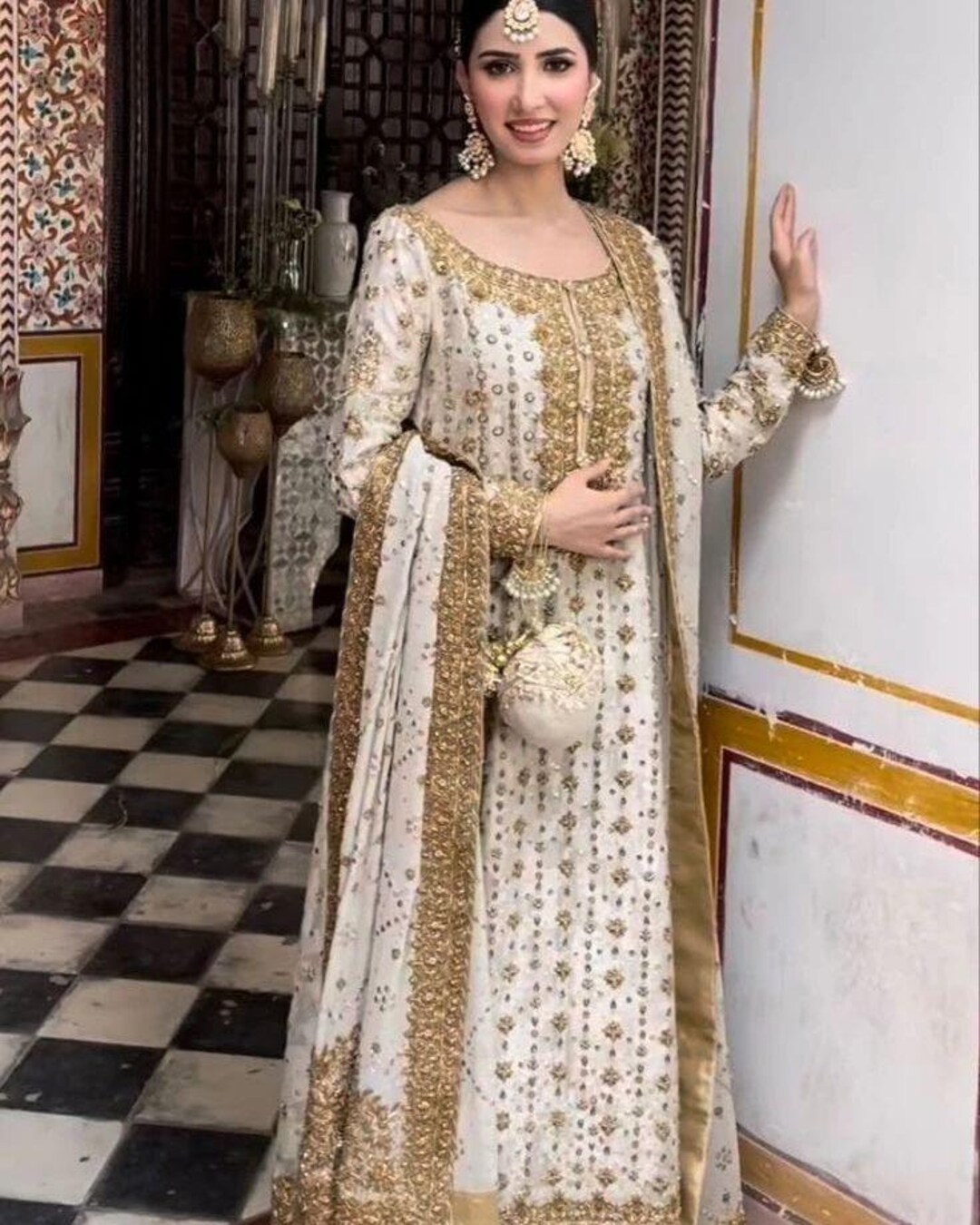 White Pakistani Wedding Dress Mehndi Nikkah Suit Party Dresses Indian ...