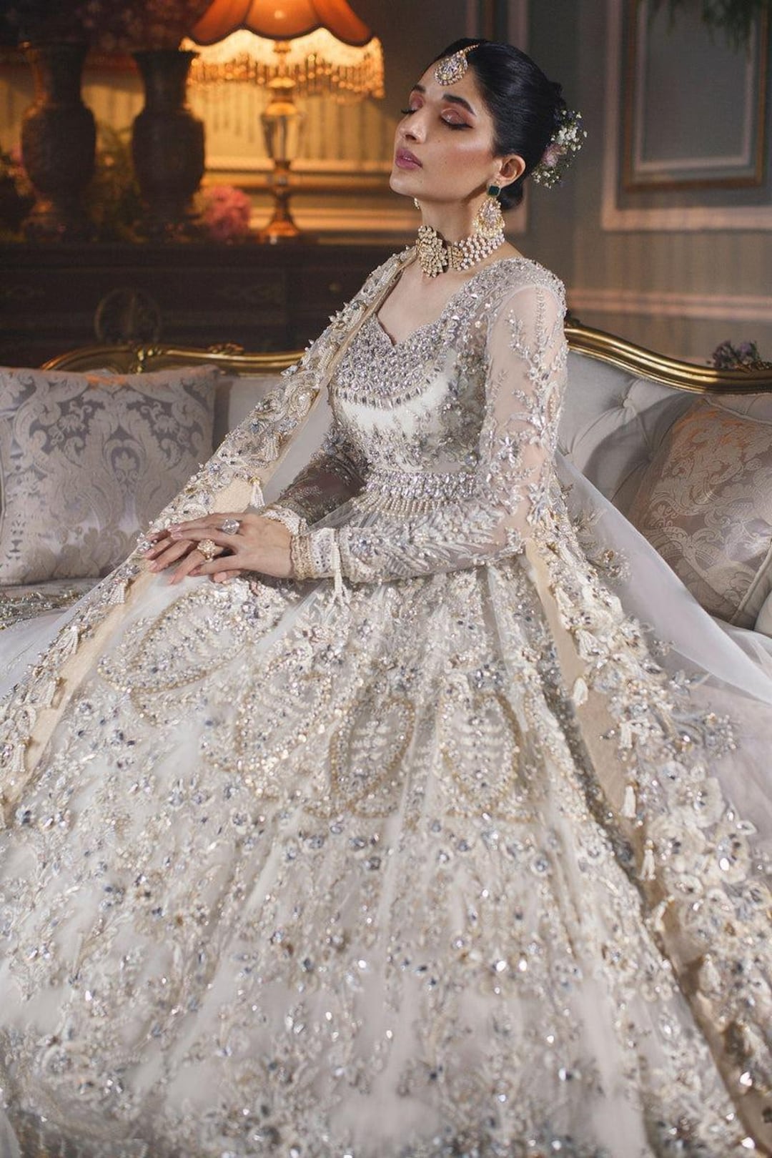 White Pakistani Bridal Dress Wedding Indian Embroidery Clothes Walima ...