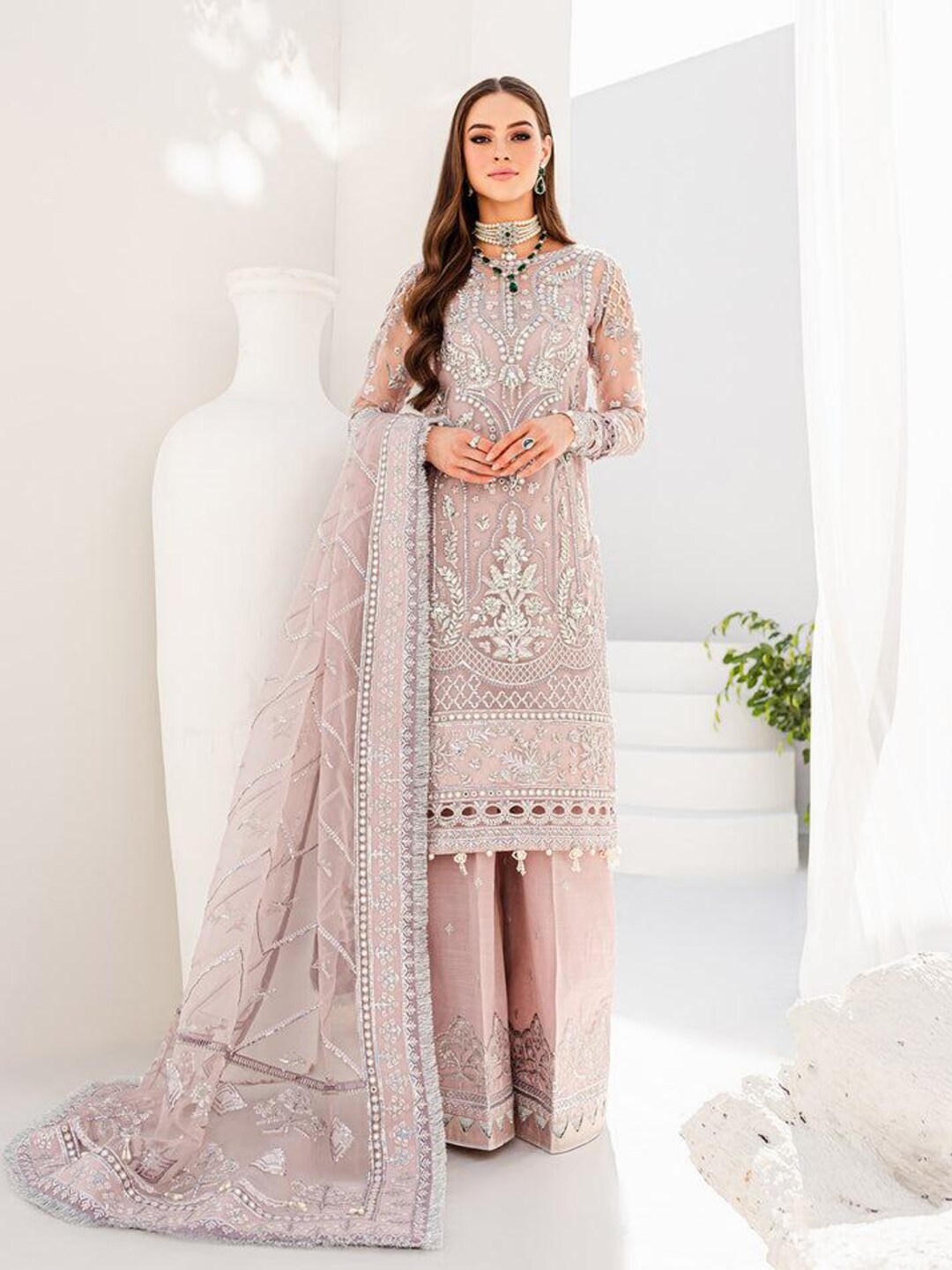 Pakistani Indian Wedding Dress Light Pink Mehndi Nikkah Suit Organza ...