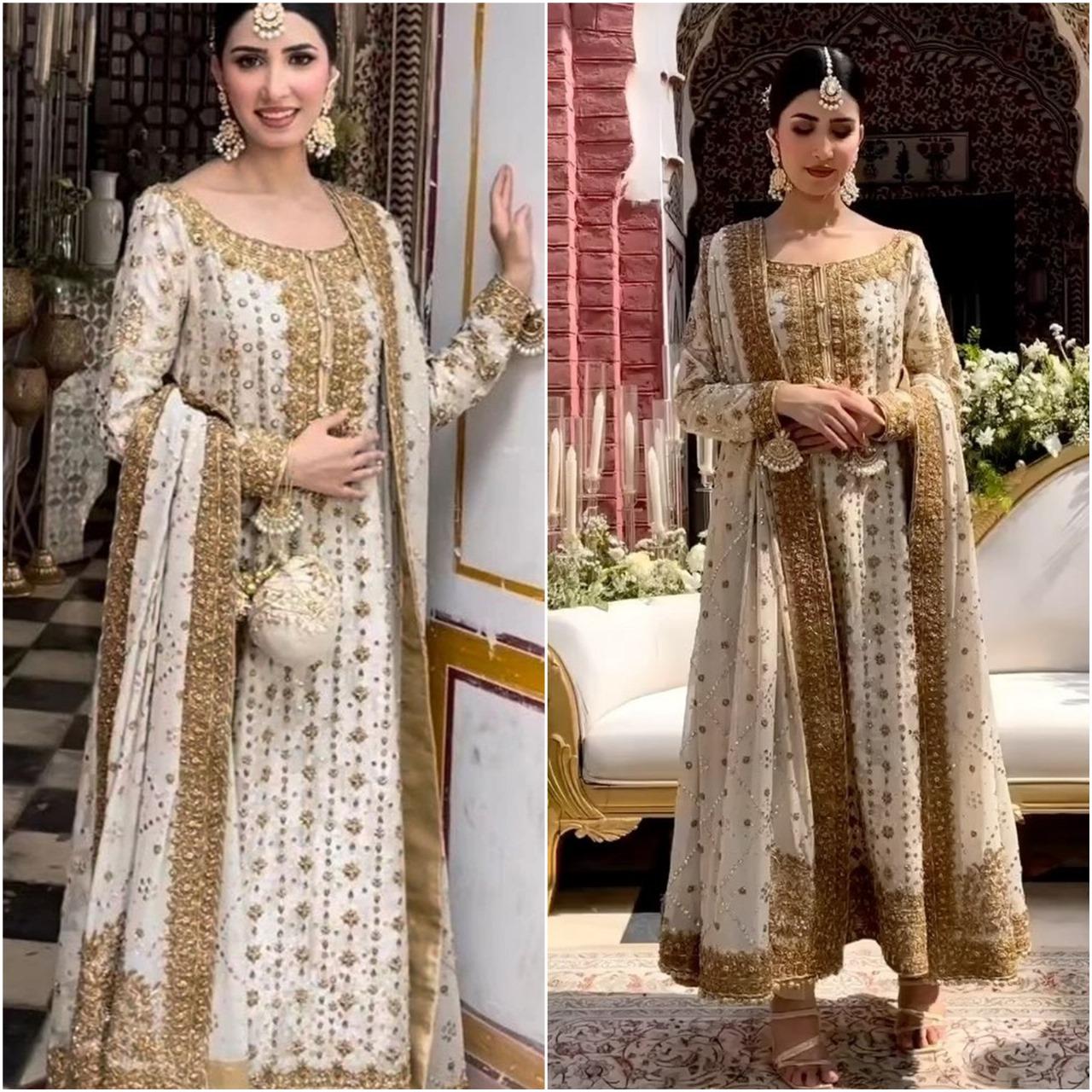 White Pakistani Wedding Dress Mehndi Nikkah Suit Party Dresses Indian ...