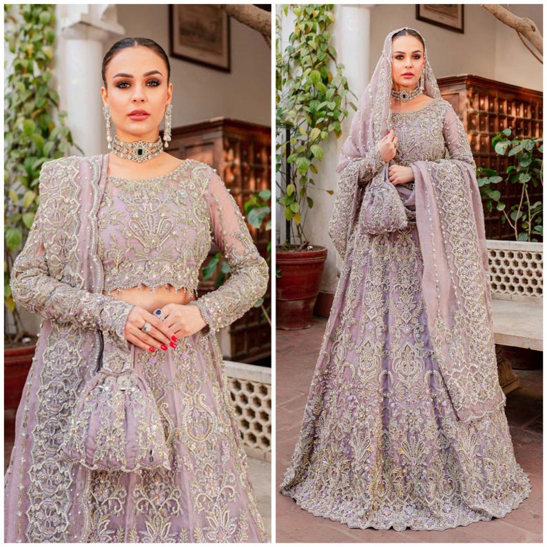 Lilac Pakistani Wedding Bridal Party Dress Lehenga Style Mehndi Nikkah ...