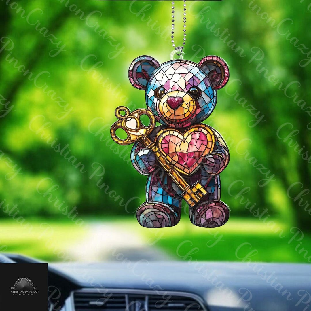 Teddy Bear With Key to Heart 2D Flat Acrylic Window Hanging Romantic ...