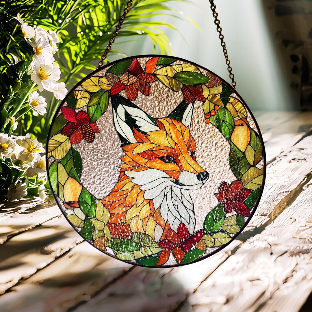 Forest Fox STAINED GLASS SUNCATCHER, Fox Window Hanging, Nature ...