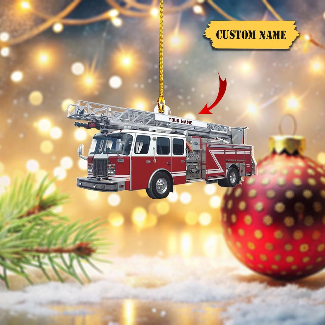 Personalized Fire Truck Ornament 2D Fireman Firefighter Family ...
