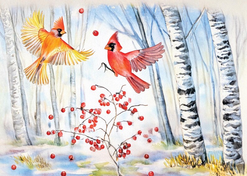 Cardinal Bird Art Set of 10 Cards,art Greeting Cards, Nature Greetings ...