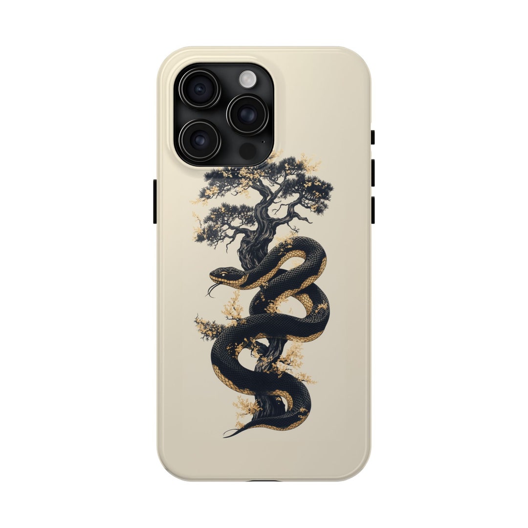 Black and Gold Snake Phone Case Intricate Serpent and Tree Art, Fits ...