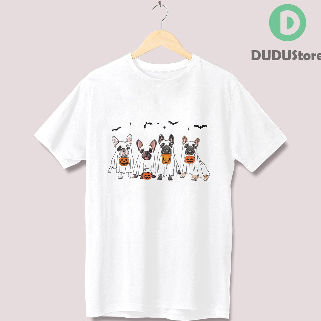 Frenchie Ghost Dog Costume Funny French Bulldog Halloween T-shirt ...