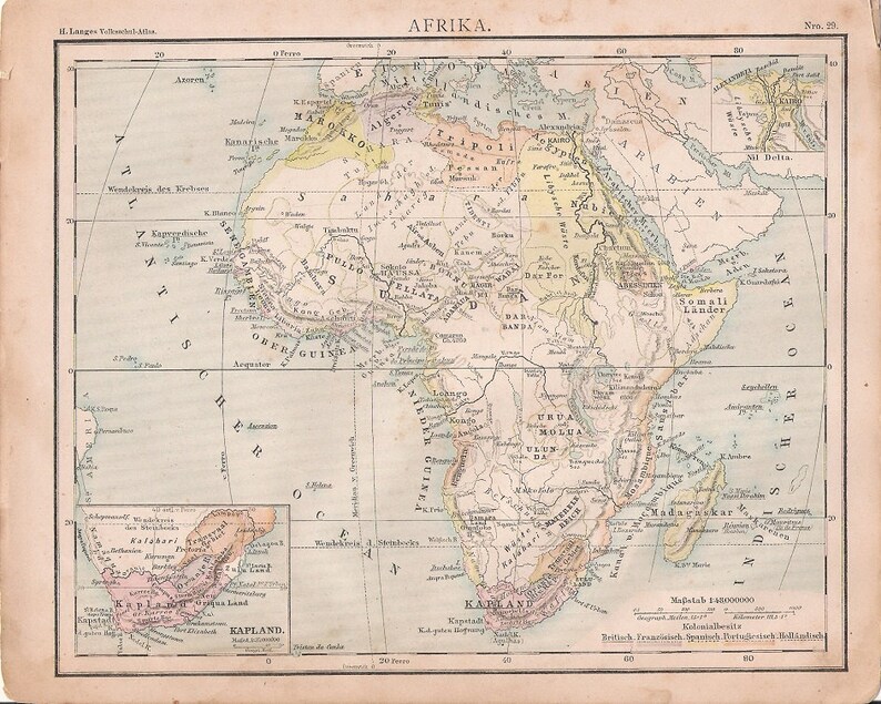 1874 Map of North America and Africa In German Language | Etsy