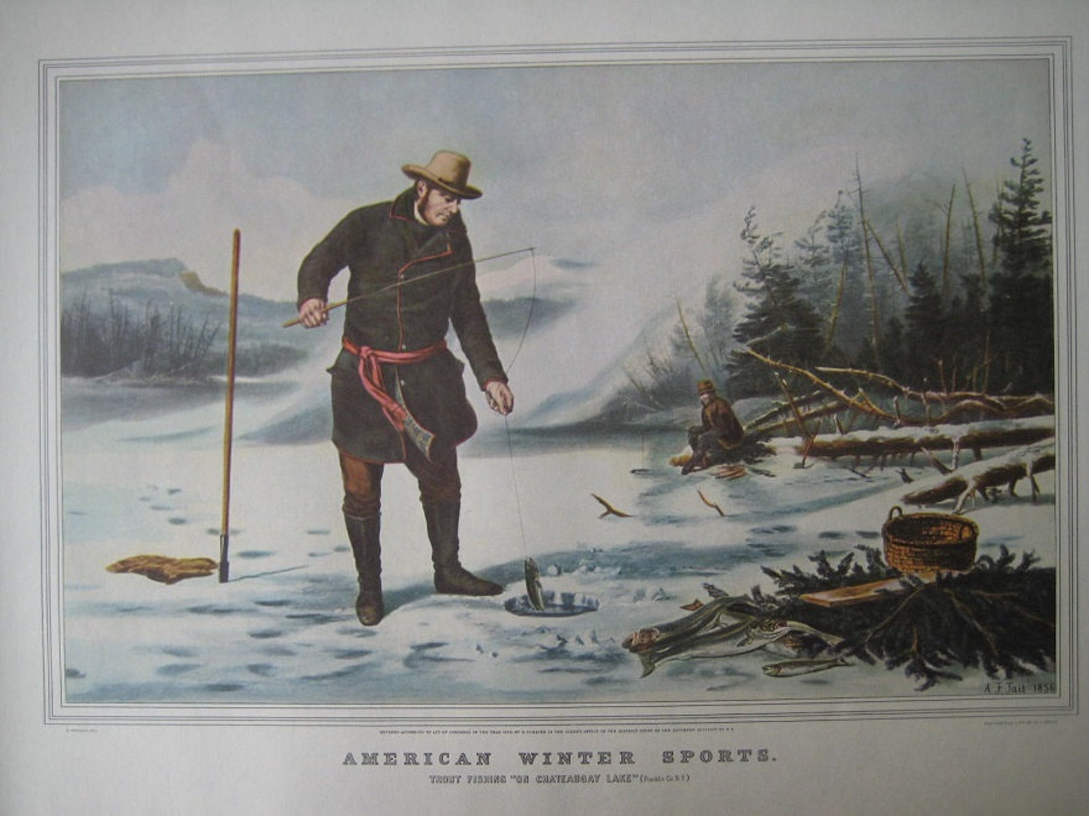 Large Antique Color Lithograph Print Winter Fishing. - Etsy