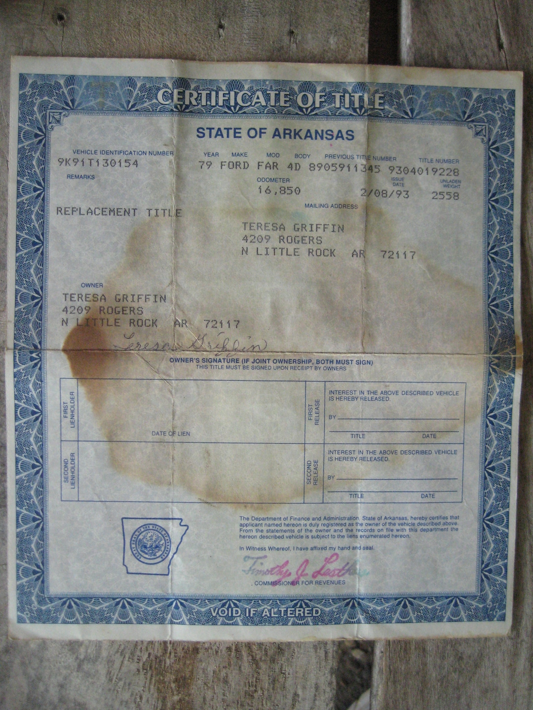 Vintage Car Title of a 1979 Ford - Etsy