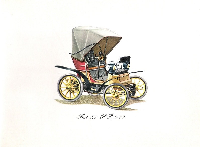 1899 Fiat Antique Color Car Print - Etsy