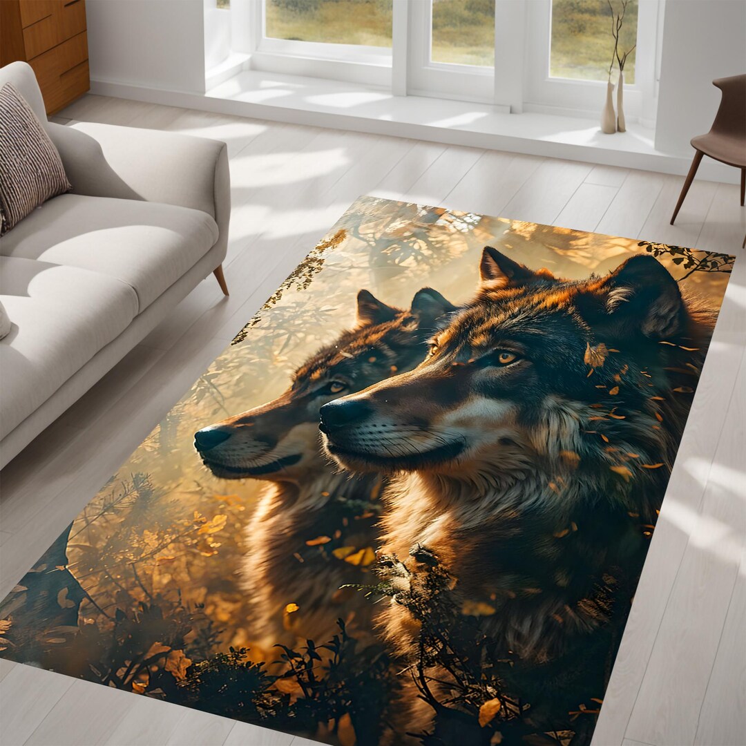 Majestic Wolves Rug, Nature Art Rug, Wildlife Rug, Wolf Rug, Animal Rug ...