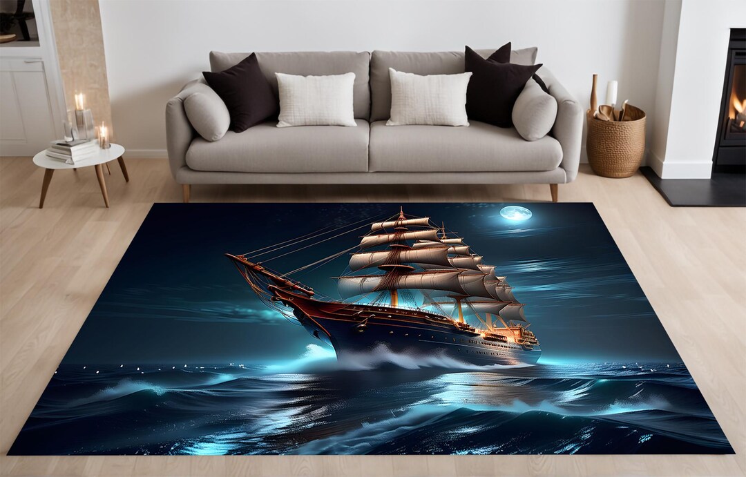 Majestic Rug, Sailing Ship Rug, Nautical Rug, Oceanic Serenity Rug ...