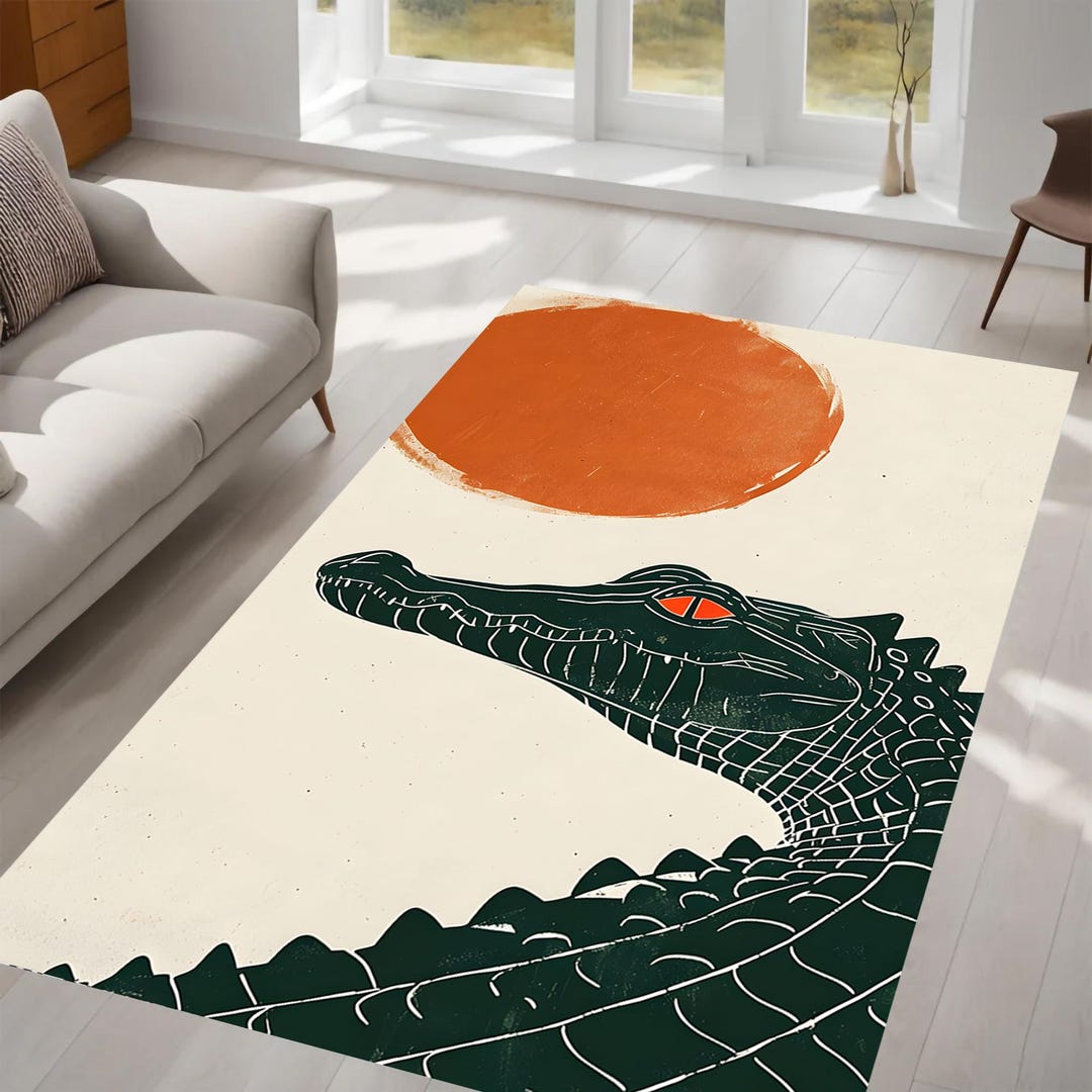 Alligator Art Rug, Bold Minimalist Animal Design, Nature Inspired Decor ...