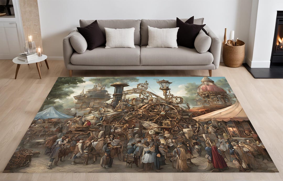 Steampunk Rug, County Fair Rug, Victorian Rug, Mechanical Rug, Vintage ...