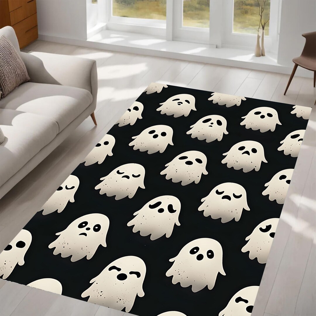 Cute Ghost Pattern Rug, Spooky Halloween Decor, Fun Beige Ghosts ...