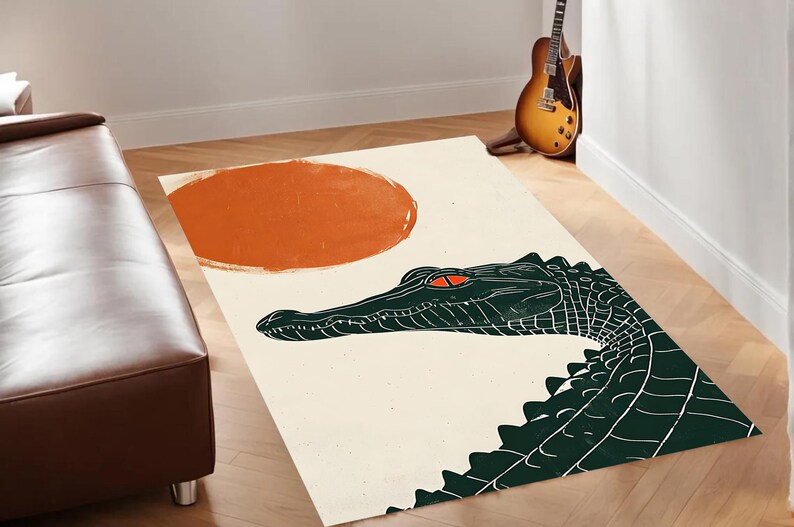 Alligator Art Rug, Bold Minimalist Animal Design, Nature Inspired Decor ...