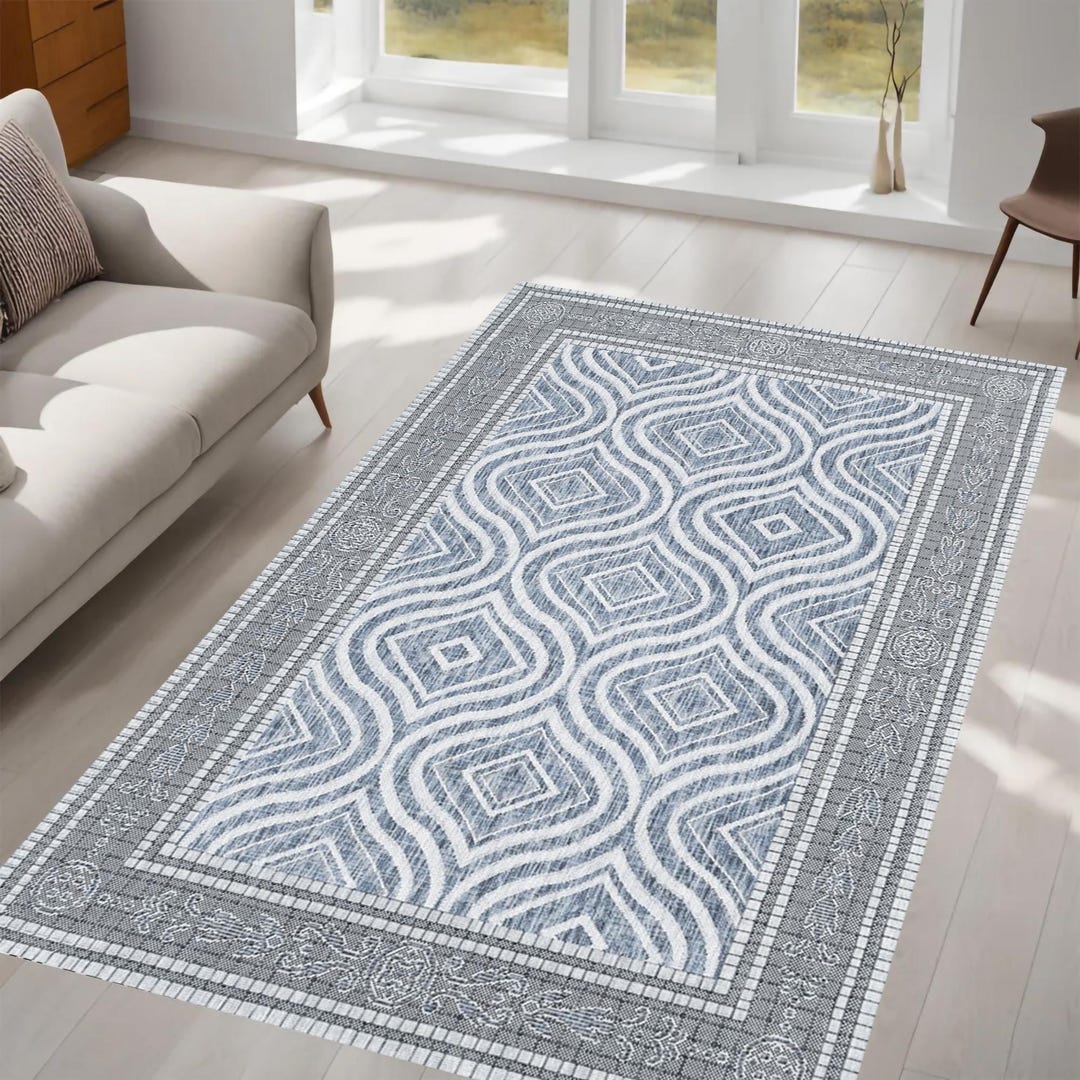 Geometric Wave Pattern Rug, Woven Rug, Bohemian Border Rug, Diamond ...