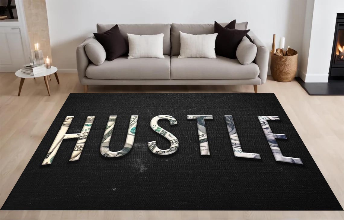 Money Hustle Rug, Bold Dollar Design, Motivational Decor, Living Room ...