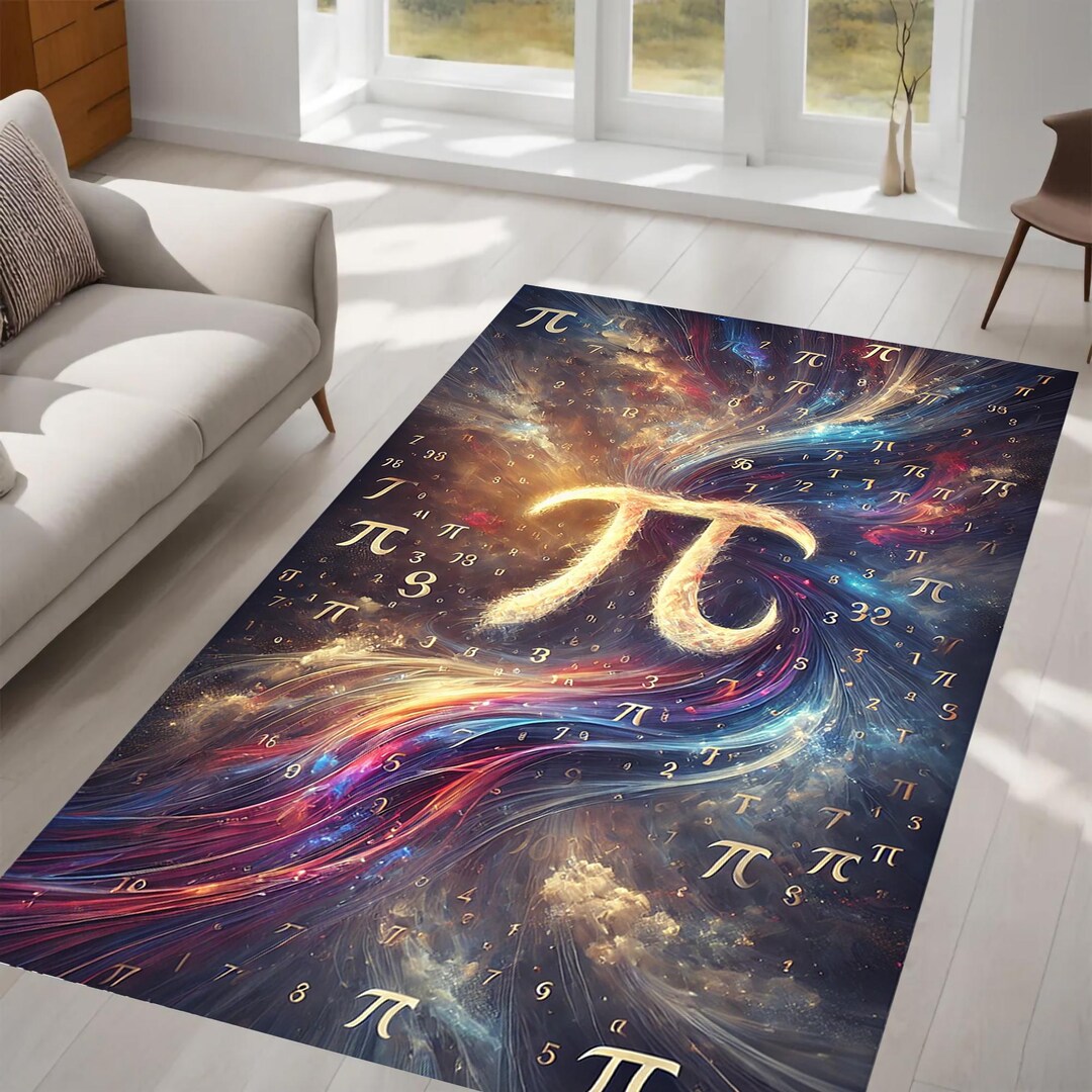 Pi Symbol Rug, Cosmic Math Art, Swirling Galaxy, Numbers Pattern, Space ...