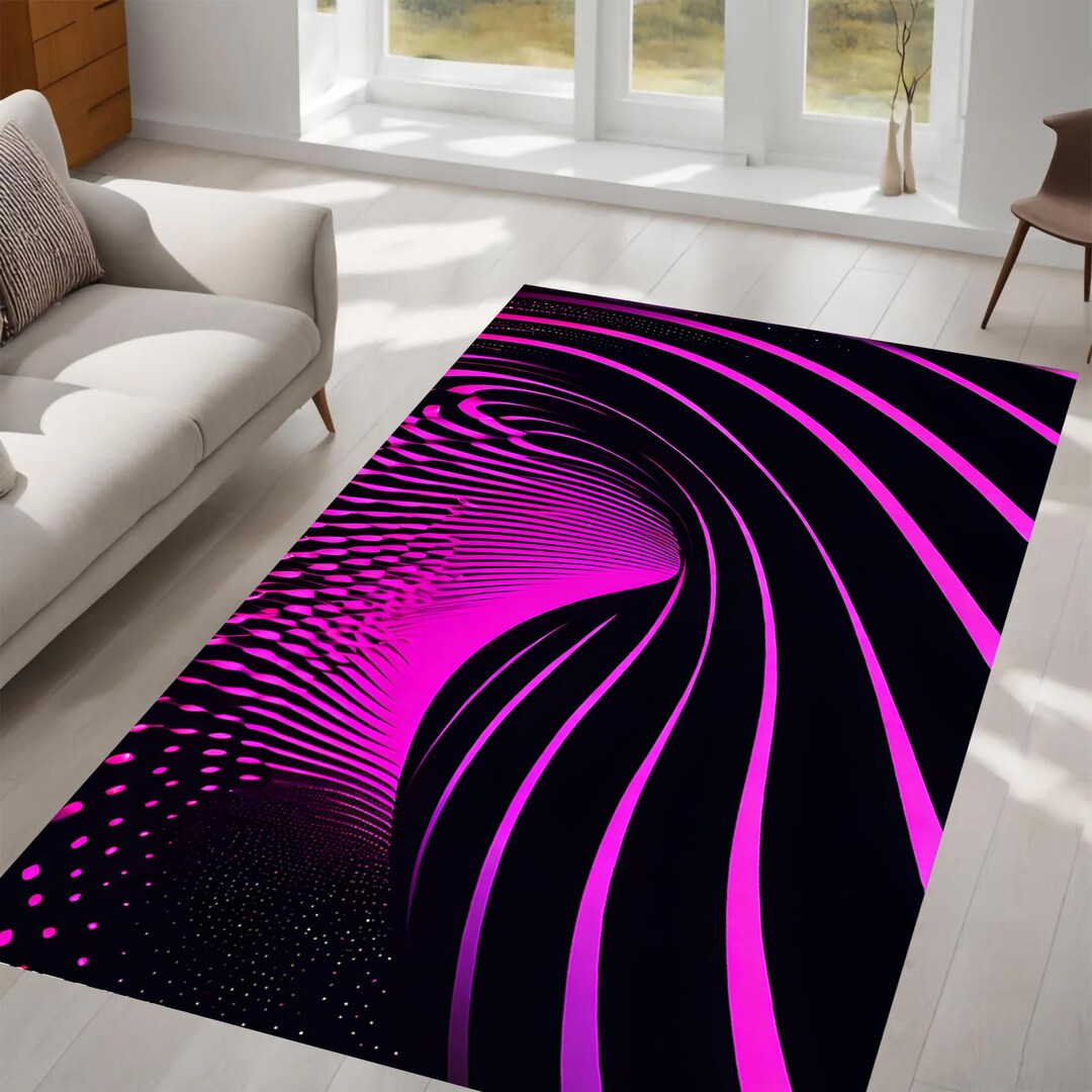 Neon Wave Rug, Illusion Rug, Bold Rug, Futuristic Rug, Optical Art ...