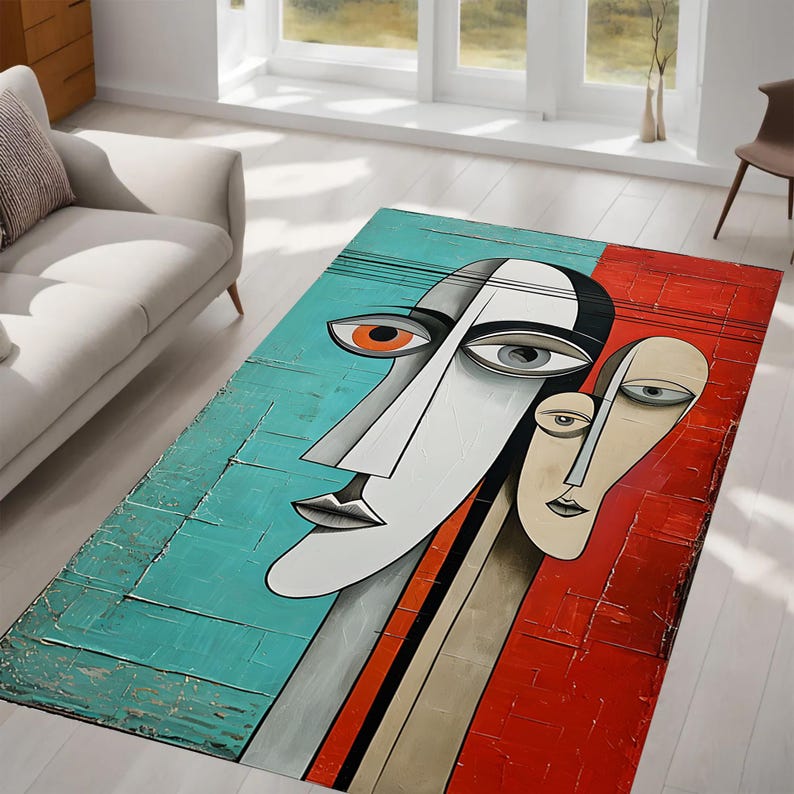 Abstract Faces Rug, Modern Rug, Cubist Art Design, Unique Expressionist ...