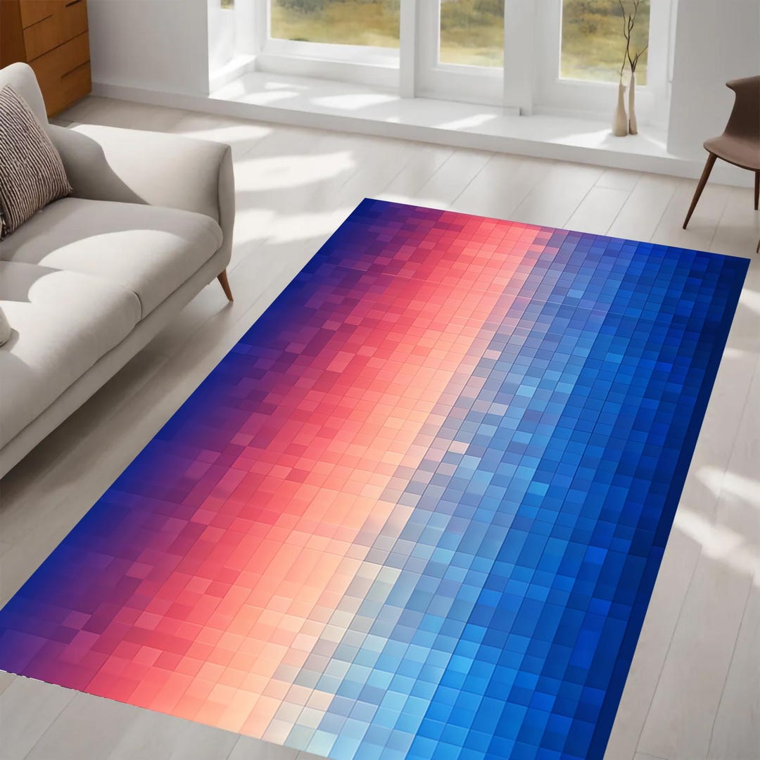 Pixelated Gradient Mosaic Rug, Abstract Geometric Design, Colorful Rug ...