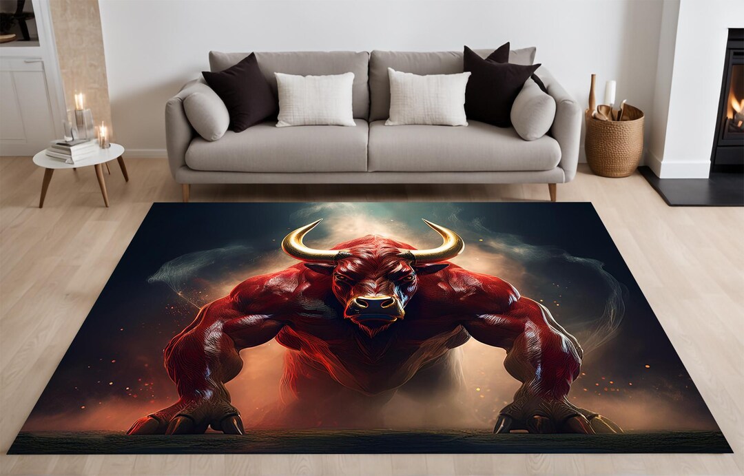 Fierce Bull Rug, Red Eyes Rug, Beast Rug, Dark Fantasy Rug, Smoke ...