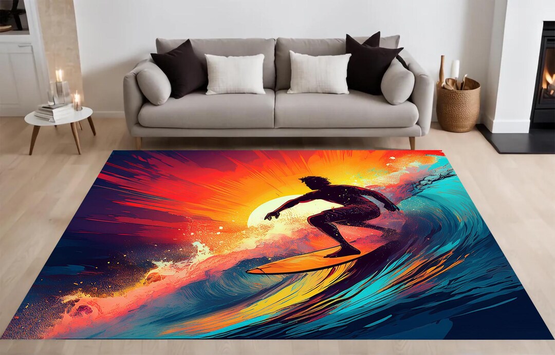 Sunset Surfer Rug, Vibrant Ocean Rug, Bold Rug, Water Sport Rug ...
