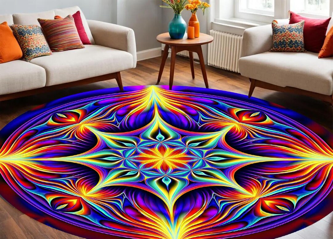 Psychedelic Rug, Mandala Rug, Sacred Rug, Round Rug, Holographic Rug ...