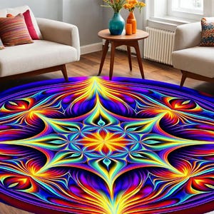 Psychedelic Rug, Mandala Rug, Sacred Rug, Round Rug, Holographic Rug ...