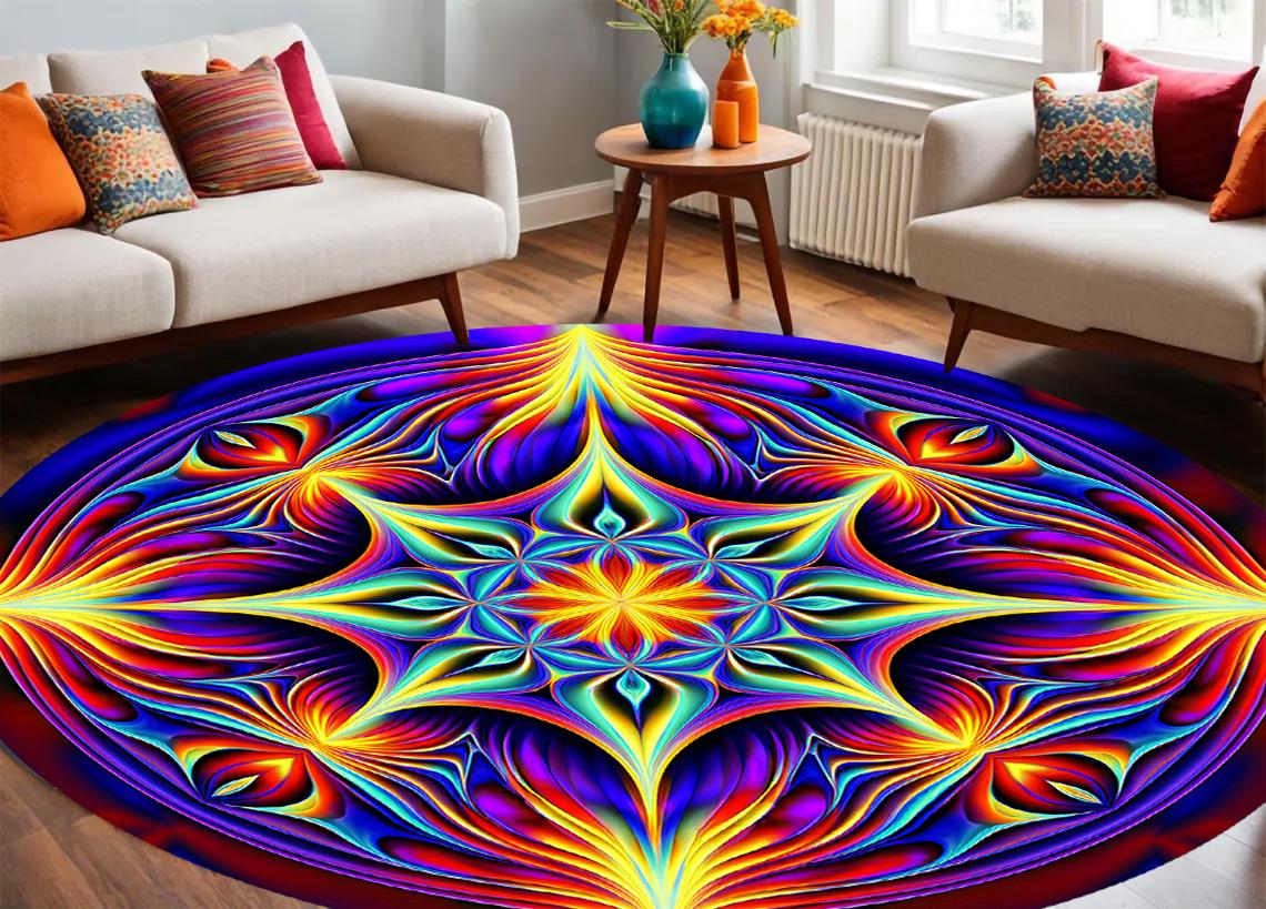 Psychedelic Rug, Mandala Rug, Sacred Rug, Round Rug, Holographic Rug ...