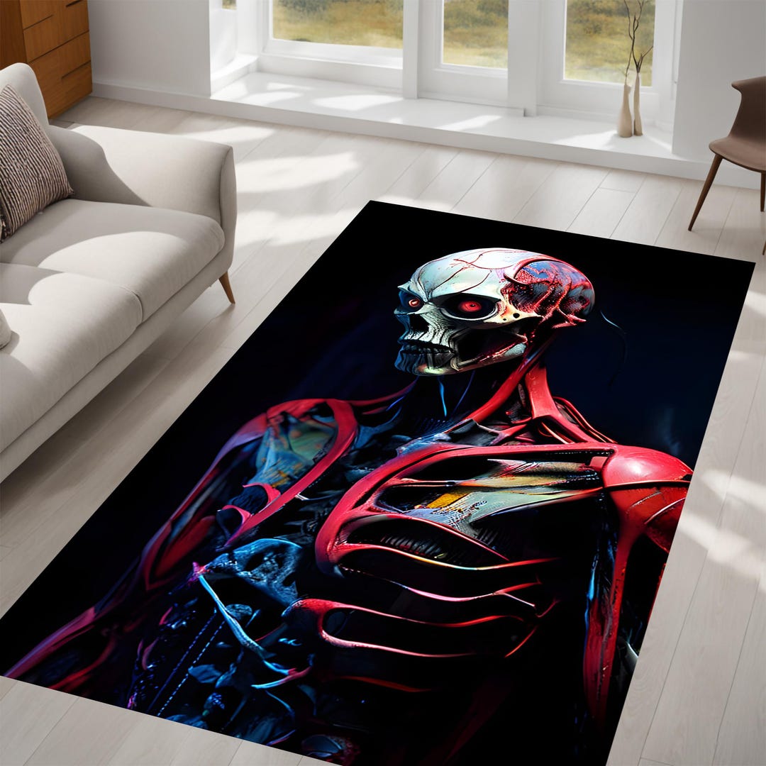 Cyber Skull Rug, Futuristic Horror Rug, Sci-fi Rug, Dystopian Rug, Rug ...