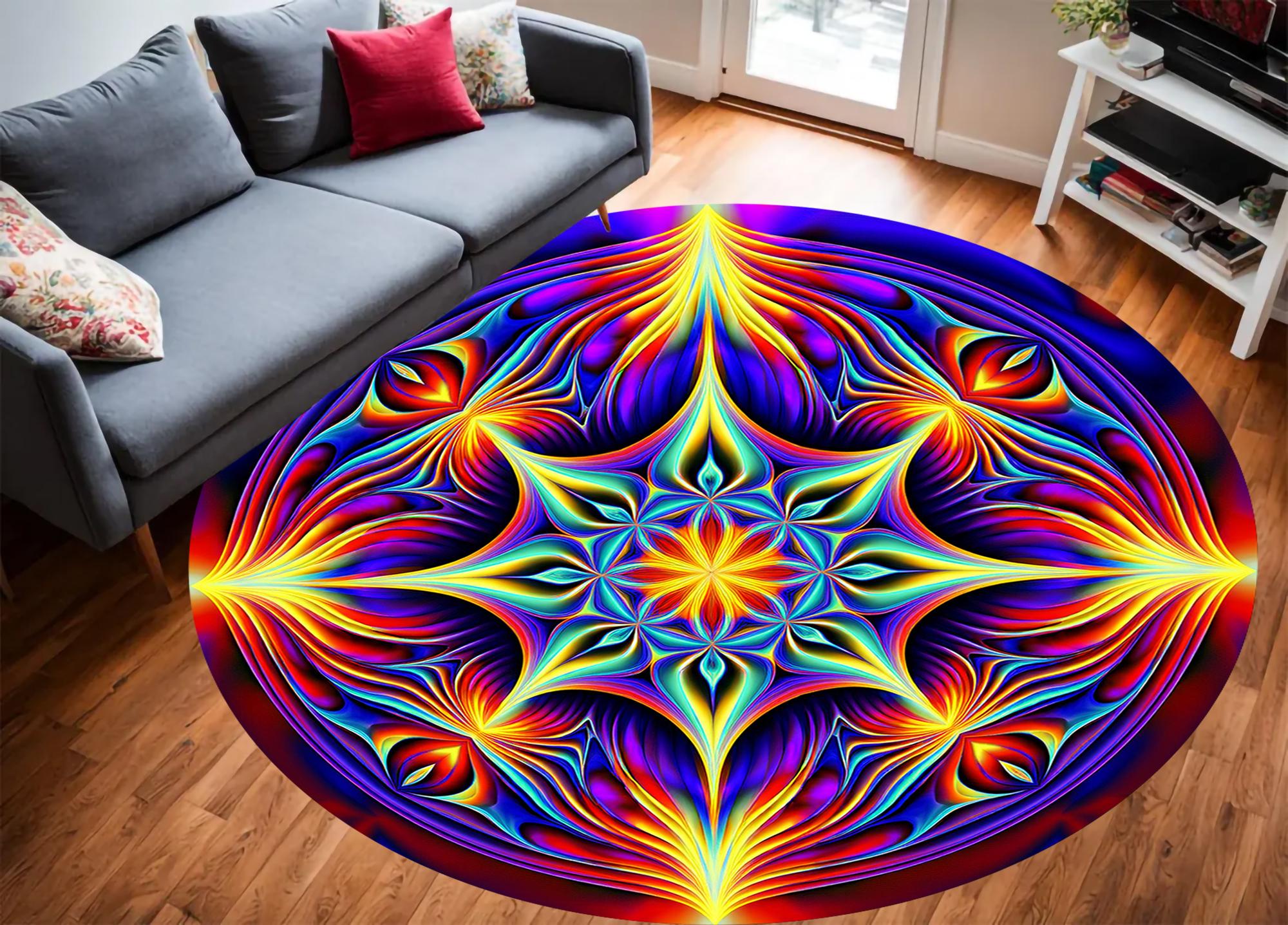 Psychedelic Rug, Mandala Rug, Sacred Rug, Round Rug, Holographic Rug ...