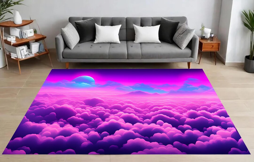 Dreamy Synthwave Rug, Cloudscape Rug, Futuristic Rug, Neon Horizon Rug ...
