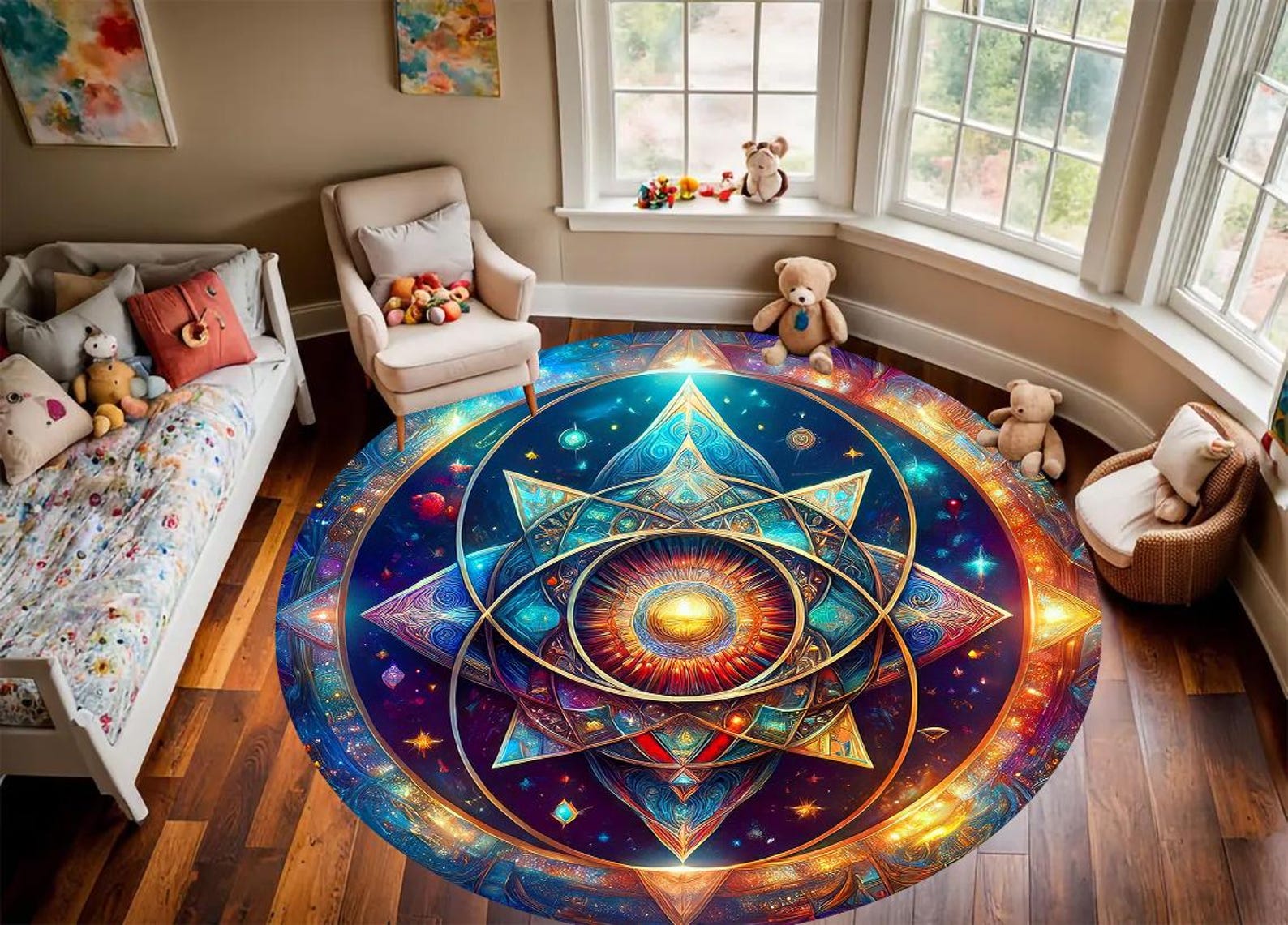 Vesica Piscis Rug, Cosmic Rug, Sacred Geometry Art, Round Area Rug, Art ...