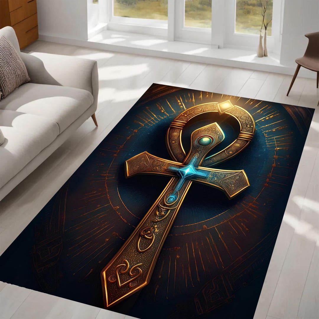 Golden Ankh Rug, Ancient Egyptian Symbol, Luxurious Design Rug ...