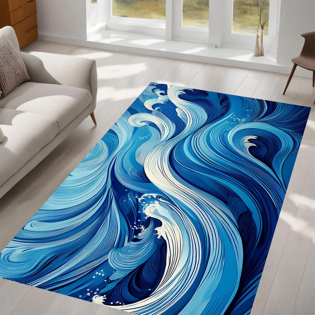 Ocean Wave Rug, Flowing Water Design, Nautical Art, Coastal Decor ...