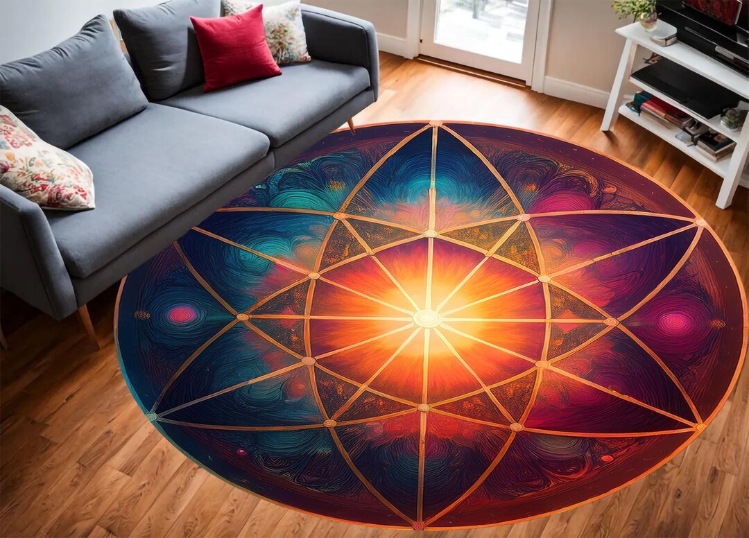 Vector Equilibrium Rug, Radiant Mandala, Round Rug, Geometry Rug, Home ...