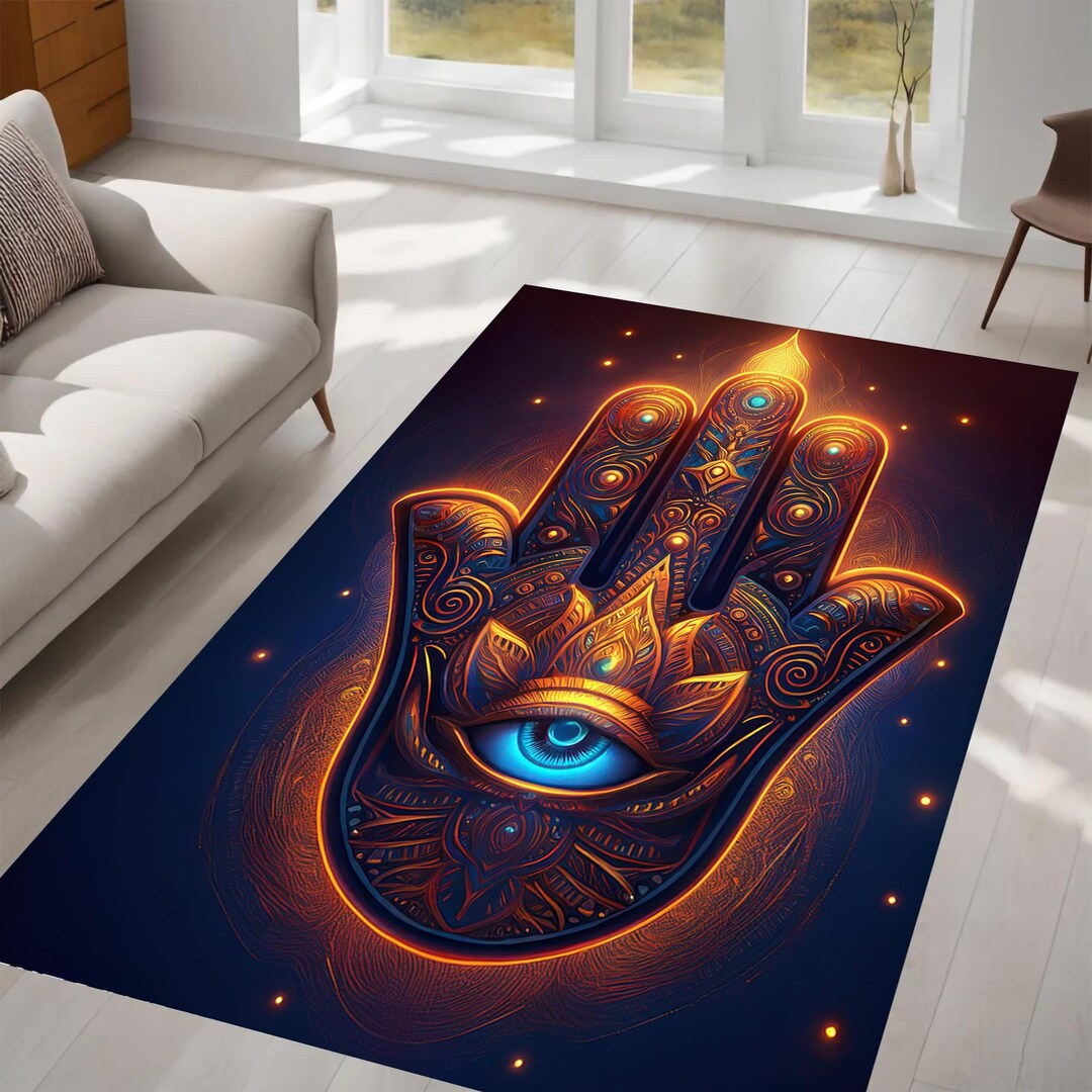 Hamsa Hand Rug, Spiritual Protection, Evil Eye Rug, Bohemian Rug ...