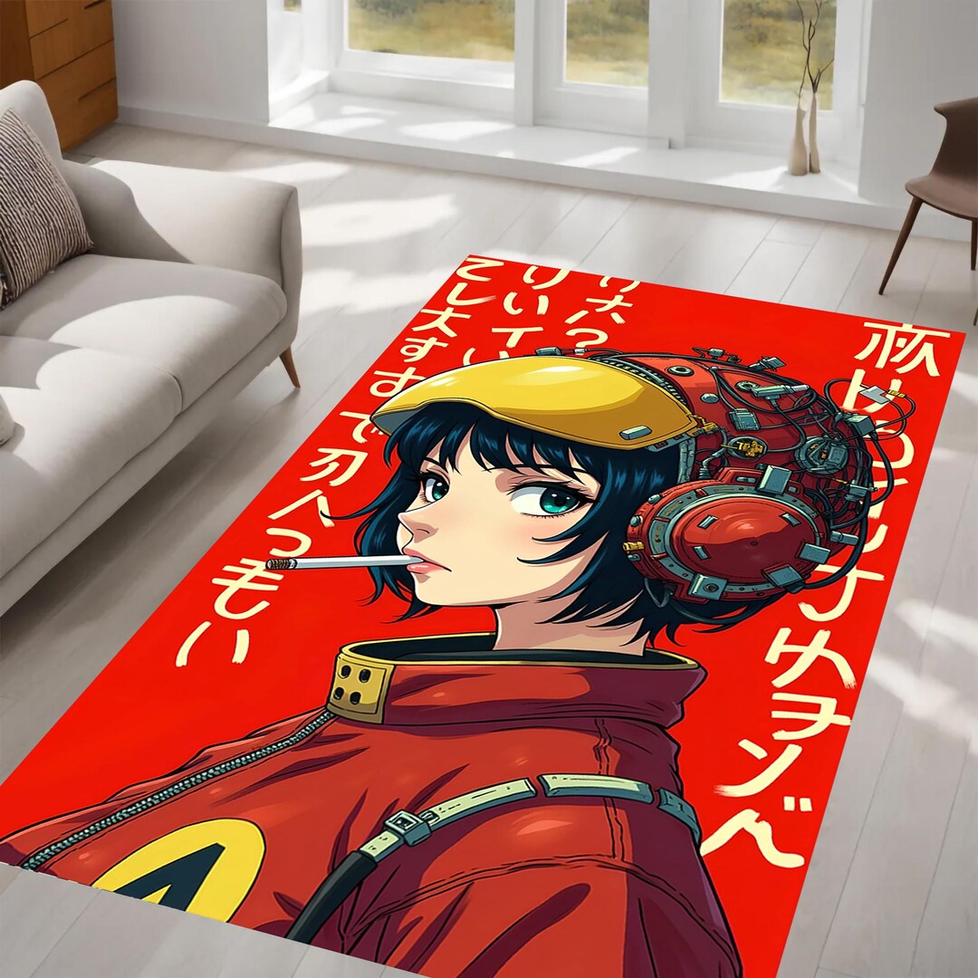 Cyberpunk Anime Girl Rug, Futuristic Tech Gear, Smoking Cool Character ...