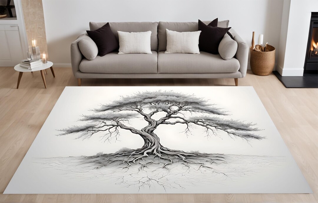 Minimalist Rug, Tree Rug, Line Art Rug, Monochrome Rug, Nature-inspired ...