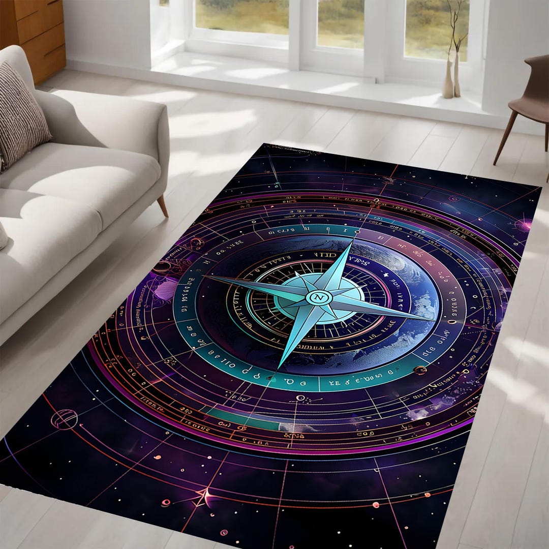 Celestial Compass Rug, Astronomical Chart Design, Cosmic Star Map ...