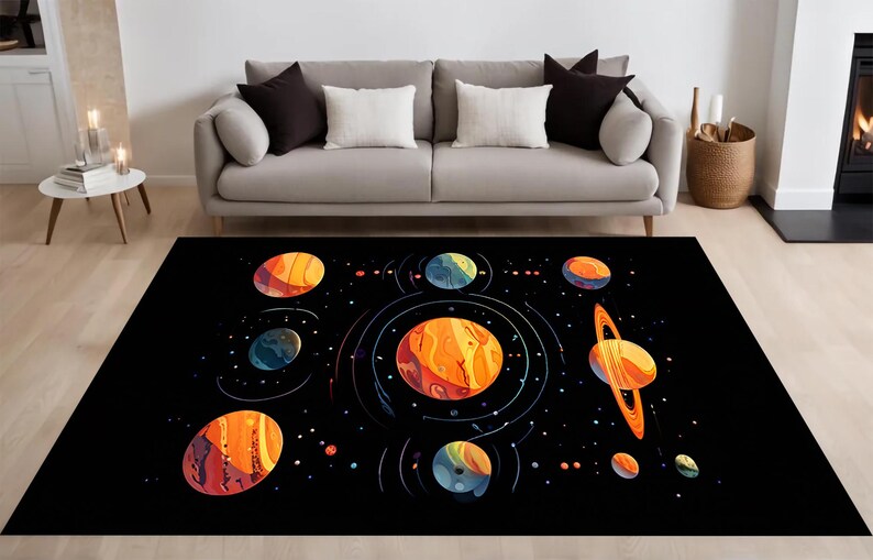 Stylized Solar System Rug, Planetary Design, Vibrant Outer Space Art ...