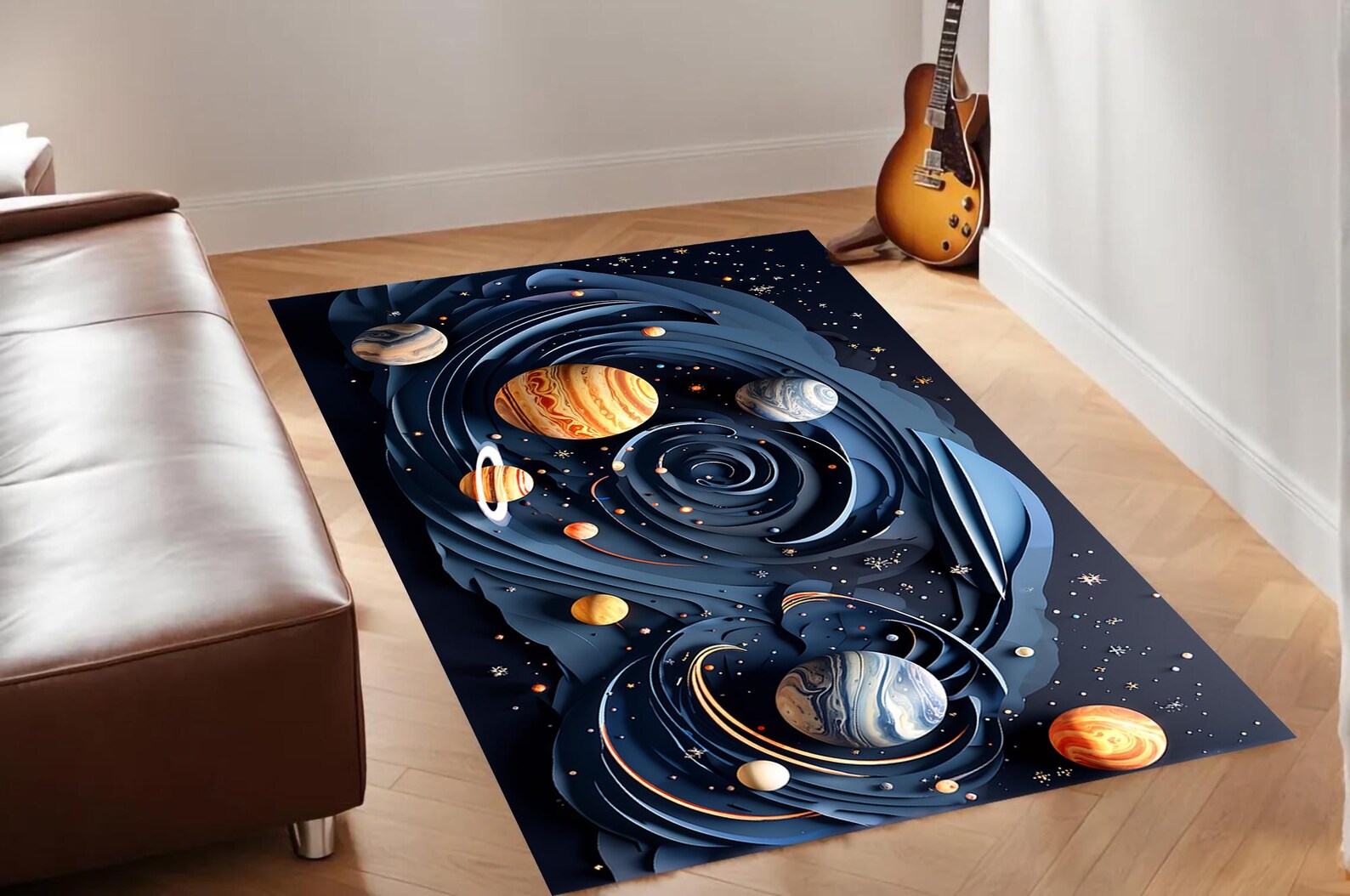Paper Cut Style Solar System Rug, Stunning 3D Planetary Design, Cosmic ...