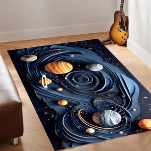 Paper Cut Style Solar System Rug, Stunning 3D Planetary Design, Cosmic ...